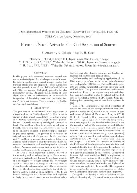 Pdf Recurrent Neural Networks For Blind Separation Of Sources