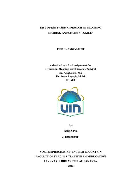 Pdf Discourse Based Approach In Teaching Speaking And Reading Skills