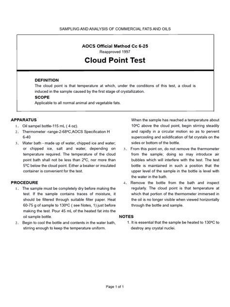 Cloud Point Test Aocs Official Method Cc 6 25 Pdf Cloud Temperature