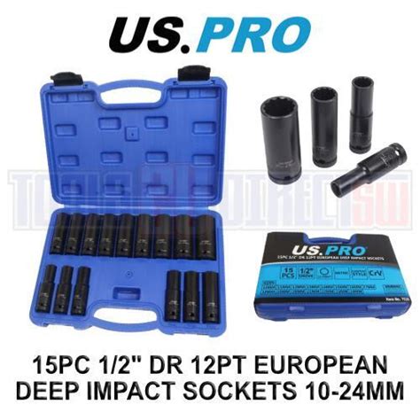 Us Pro Tools 15pc 12 Dr 12 Pt European Deep Impact Socket Set 10mm