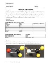 Molecular Structure Lab Chemistry Docx EHS Chemistry Lab Babe Name Period Molecular
