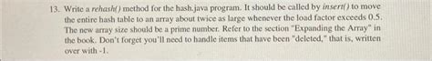 Solved 13 Write A Rehash Method For The Hash Java Chegg
