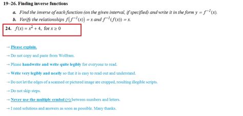 Solved Finding Inverse Functions A Find The Inverse Of Chegg Com
