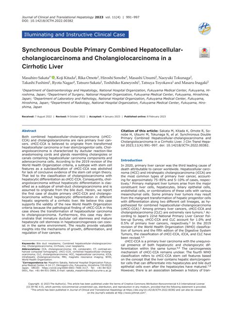 Pdf Synchronous Double Primary Combined Hepatocellular