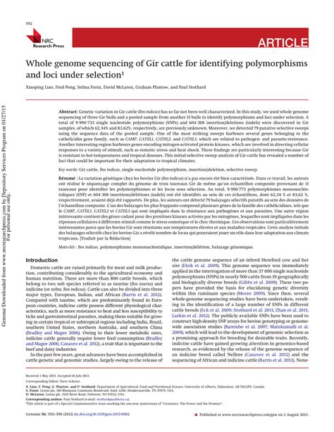 Pdf Whole Genome Sequencing Of Gir Cattle For Identifying Polymorphisms And Loci Under Selection