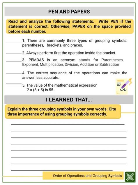 Order Of Operations And Grouping Symbols Helping With Math Worksheets Library