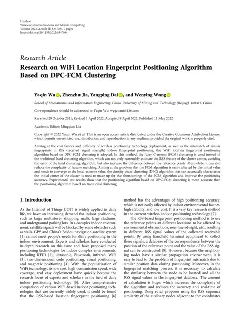 Pdf Research On Wifi Location Fingerprint Positioning Algorithm Based
