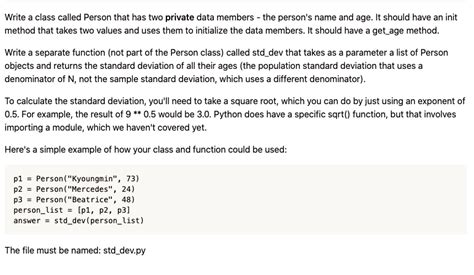SOLVED Create Code In Python 3 Please Note The Use Of 1 TWO PRIVATE