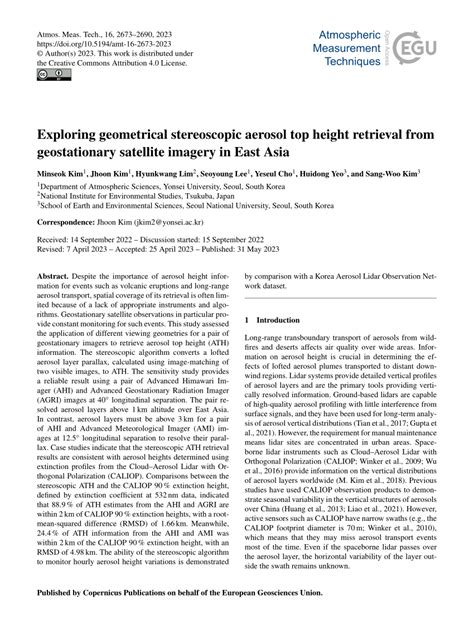 Pdf Exploring Geometrical Stereoscopic Aerosol Top Height Retrieval
