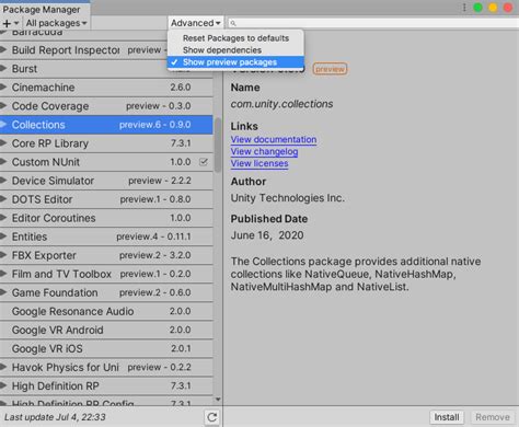 Cant Find Unity Collections Package Unity Engine Unity Discussions