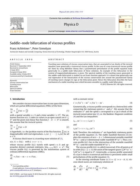 Pdf Saddlenode Bifurcation Of Viscous Profiles