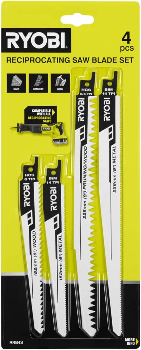 Ryobi 4 Piece Reciprocating Saw Blade Set Au
