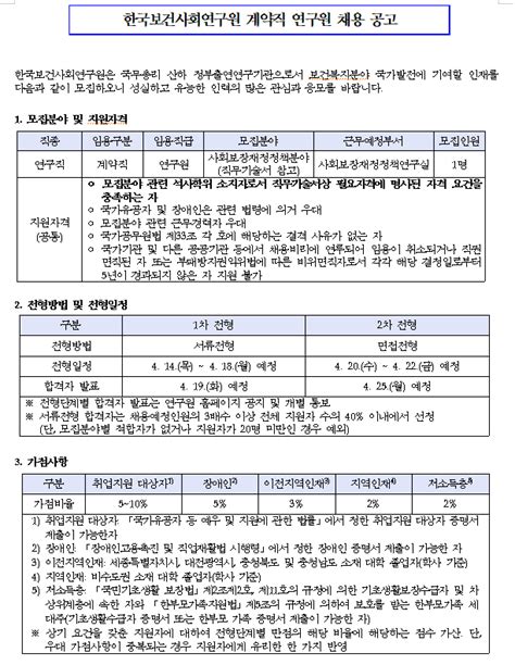 한국보건사회연구원 계약직 연구원 채용 공고 사회보장재정정책연구실 채용 정보 소식·소통 Nrc 경제인문사회연구회 Nrc 공식 홈페이지 Nrc