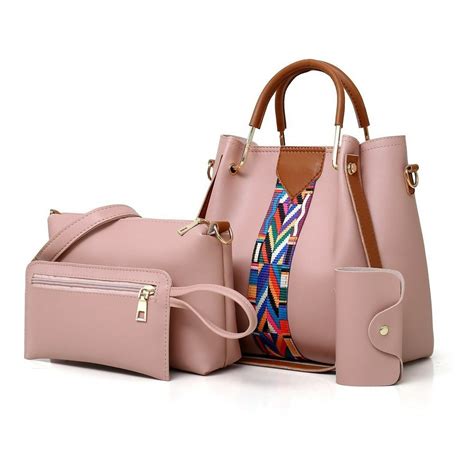Set 4 Bolsos Modernos Mujer Dama Hombro De Alta Calidad Rosa Bolsos Bolsos Dama Casual