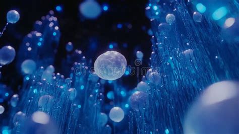 Abstract Glowing Blue Orbs And Fibers In A Mystical Digital Landscape