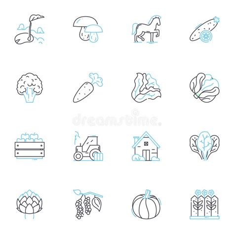 Plantation Ranch Linear Icons Set Cattle Harvest Farming Irrigation