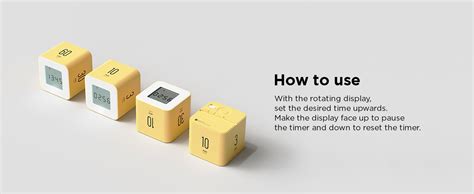 Mooas Multi Cube Timer Clock Yellow Rotating Flip Gravity Sensor Time Management