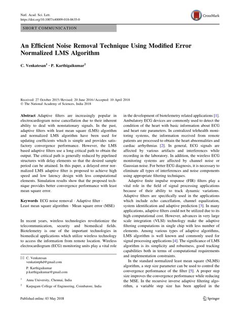 Pdf An Efficient Noise Removal Technique Using Modified Error