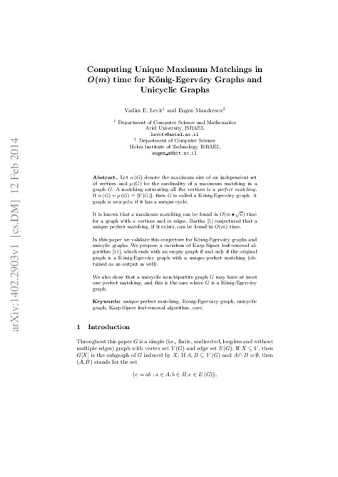 Pdf Computing Unique Maximum Matchings In Om Time For Konig