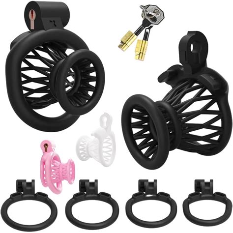 Buy Male Inverted Chastity Cage Sex Toy Set With 4 Cock Rings 3d Small