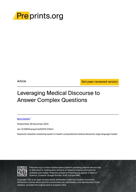 Pdf Leveraging Medical Discourse To Answer Complex Questions