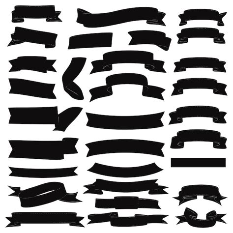 배너 리본 세트 실루 터 검은 모양 프리미엄 벡터