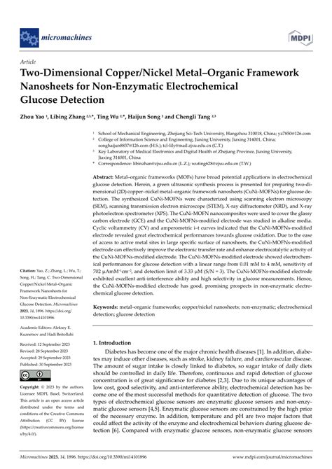 Pdf Two Dimensional Copper Nickel Metal Organic Framework Nanosheets
