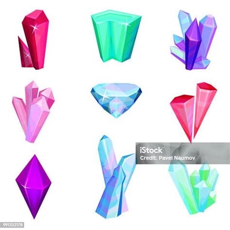 미네랄 Crystalic 보석 세트 흰색 바탕에 화려한 크리스탈 보석 벡터 일러스트 레이 션 0명에 대한 스톡 벡터 아트 및 기타 이미지 Istock
