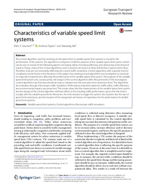 Pdf Characteristics Of Variable Speed Limit Systems