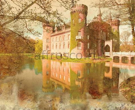 Бесшовная фреска с пейзажем замка Пейзажи Фрески Фреска