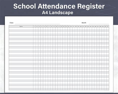 School Attendance Register Sheet Class Attendance Log Monthly