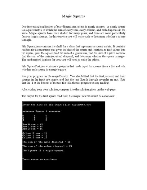 Magic Squares Lab 9 Object Oriented Programming Cs 201 Docsity