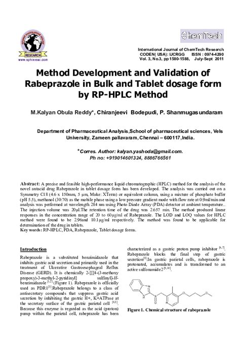 Pdf Method Development And Validation Of Rabeprazole In Bulk And Tablet Dosage Form By Rp Hplc