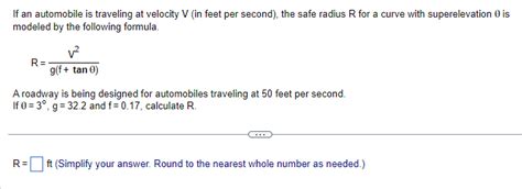 Solved If An Automobile Is Traveling At Velocity V In Feet Chegg