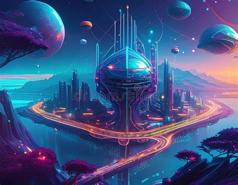 Abstract Digital World Illustration With Interconnected Nodes And