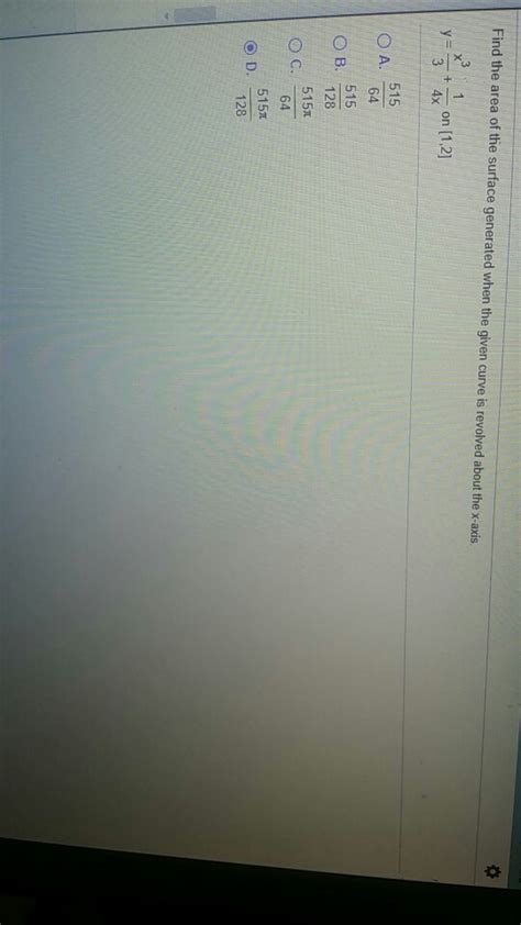 Solved Find The Area Of The Surface Generated When The Given