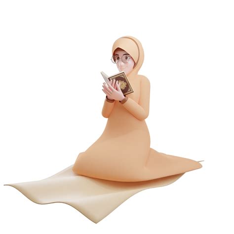 Young Muslim Woman Reading Holy Quran In Ramadan Month 3d Illustration