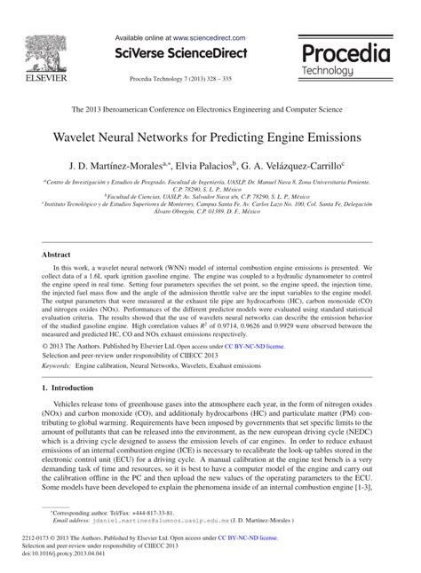 Pdf Wavelet Neural Networks For Predicting Engine Emissions
