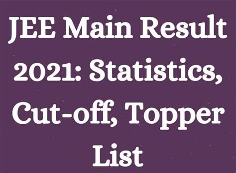 JEE Main Result Rank List Cut Off Topper List