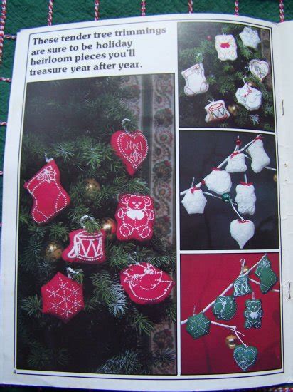 Vintage Iron On Candlewicking Christmas Patterns Stockings Ornaments Wreath Table Runner Plaid 7648