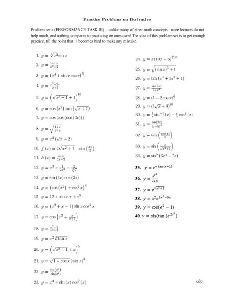 Chain Rule Practice Set Basic Calculus Pdf