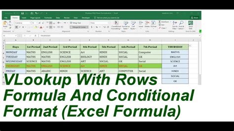 Vlookup With Rows Formula And Conditional Format Excel Formula Youtube