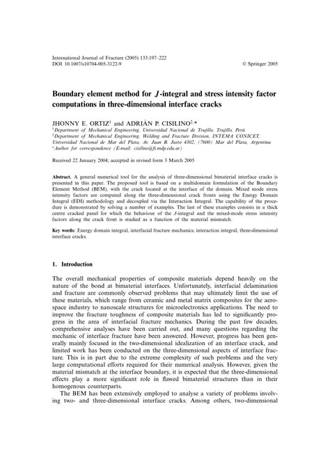 Pdf Boundary Element Method For J Integral And Stress Intensity