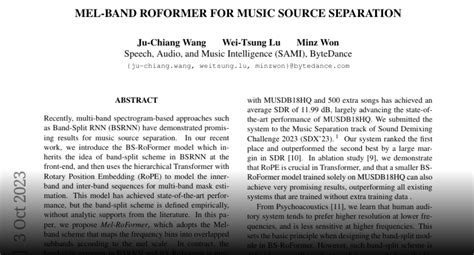 Paper Page Mel Band Roformer For Music Source Separation
