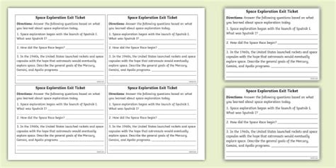 Sixth Grade Space Exploration Science Exit Ticket Twinkl