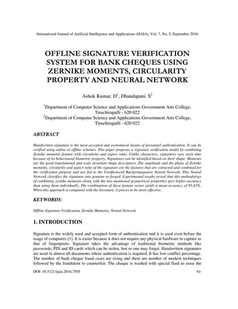 Offline Signature Verification System For Bank Cheques Using Zernike Moments Circularity