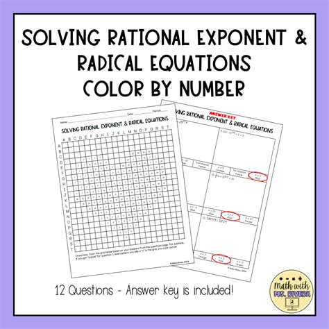 Valentines Day Solving Rational Exponents And Radical Equations Color By