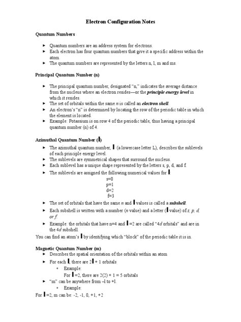 Electron Configuration Notes Pdf Atomic Orbital Electron