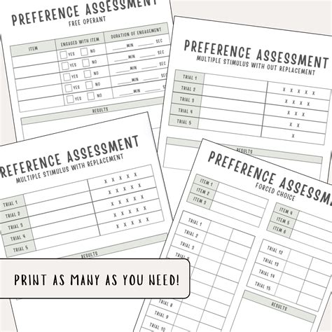 Preference Assessment Template Bundle Printable Digital File Forced