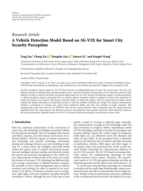 pdf a vehicle detection model based on 5g v2x for smart city security